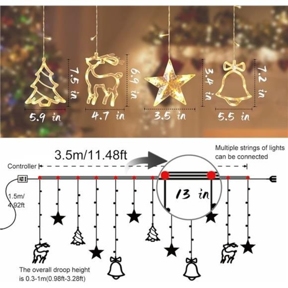 Holiday | 115ft Christmas Window Lights Decorations 8 Flashing Modes ...